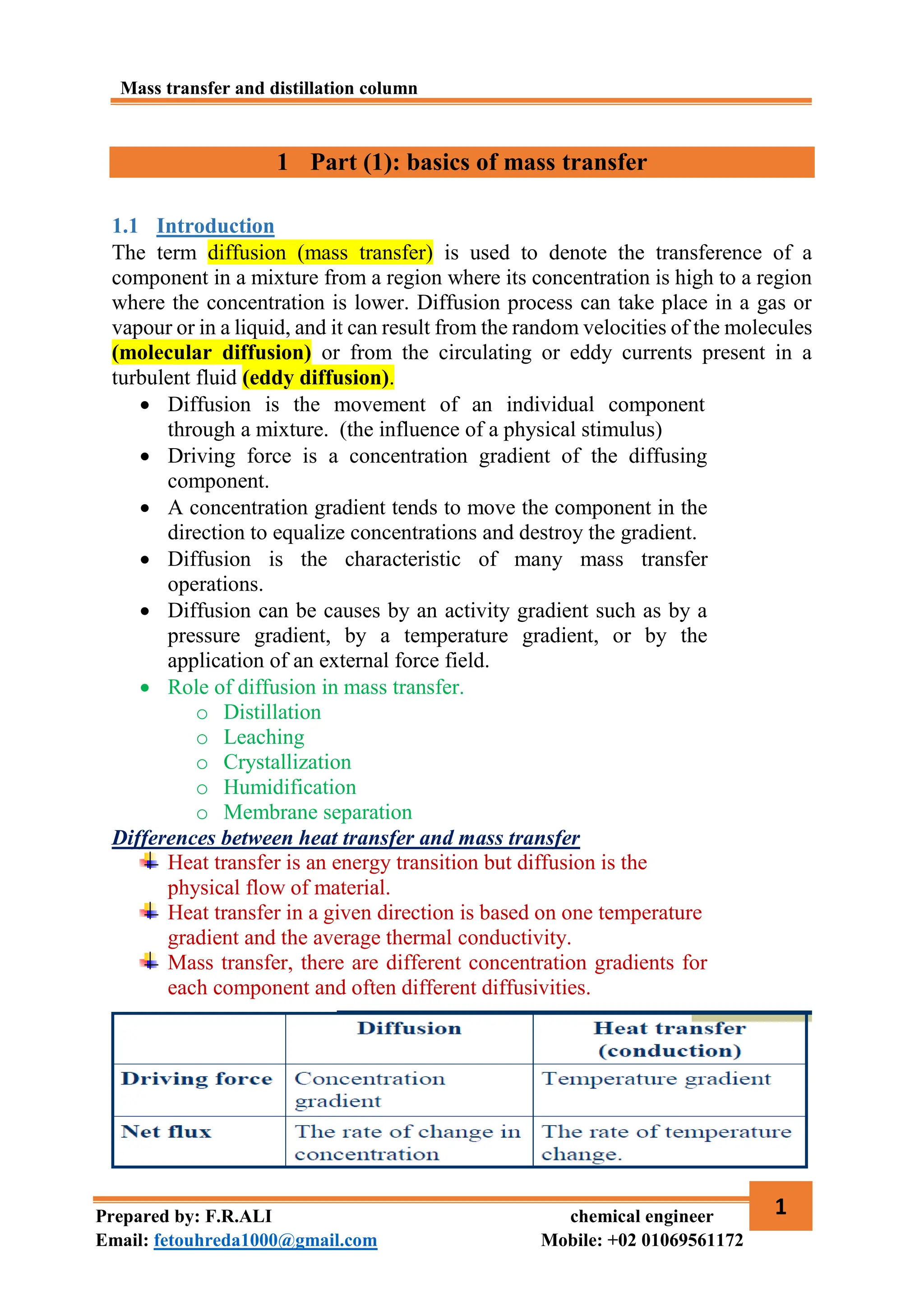 Mass transfer and distillation column | PDF