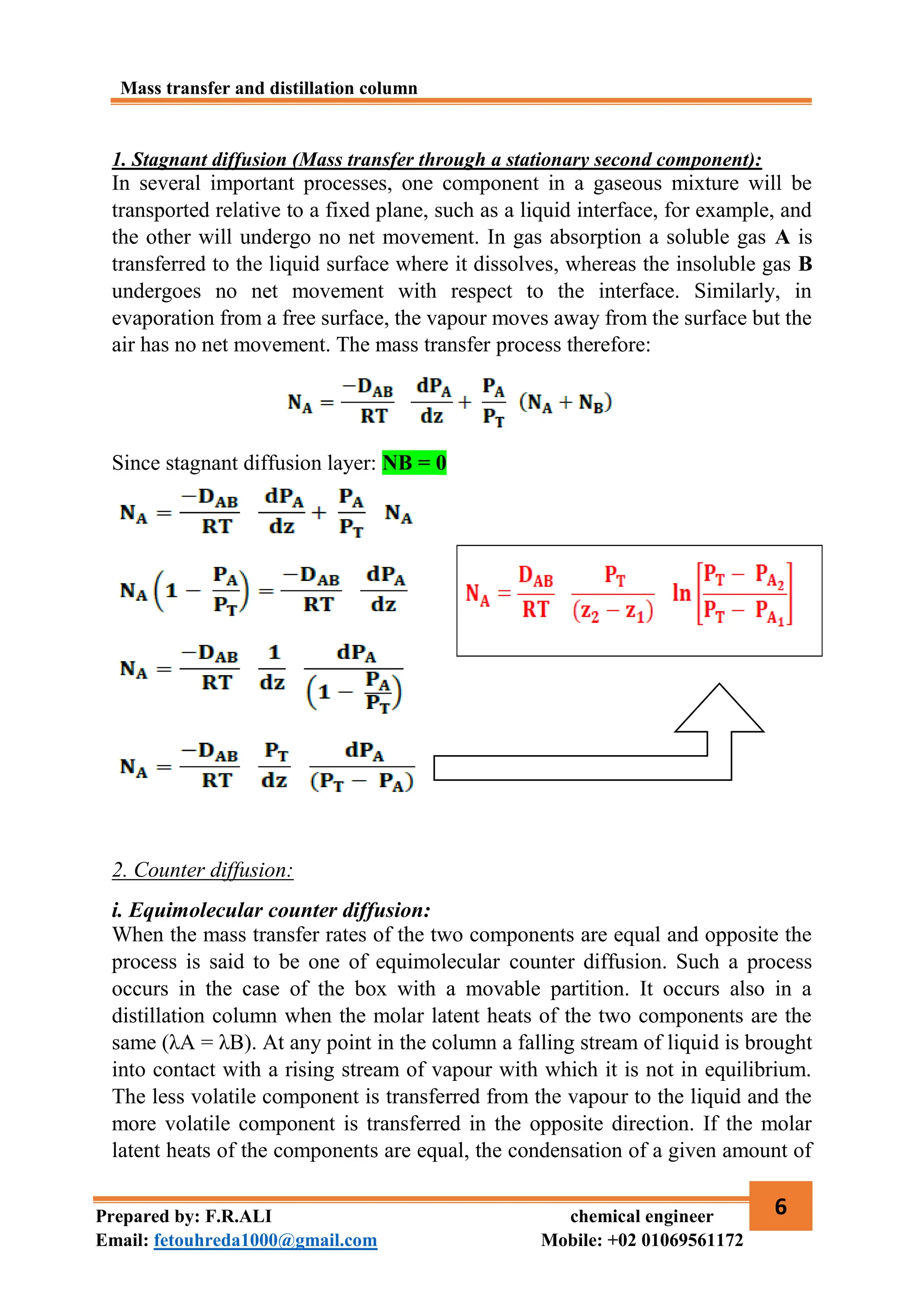 Mass transfer and distillation column | PDF