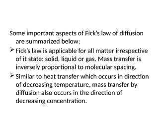 Mass Transfer Laws Fick’s law for molecular diffusion.pptx