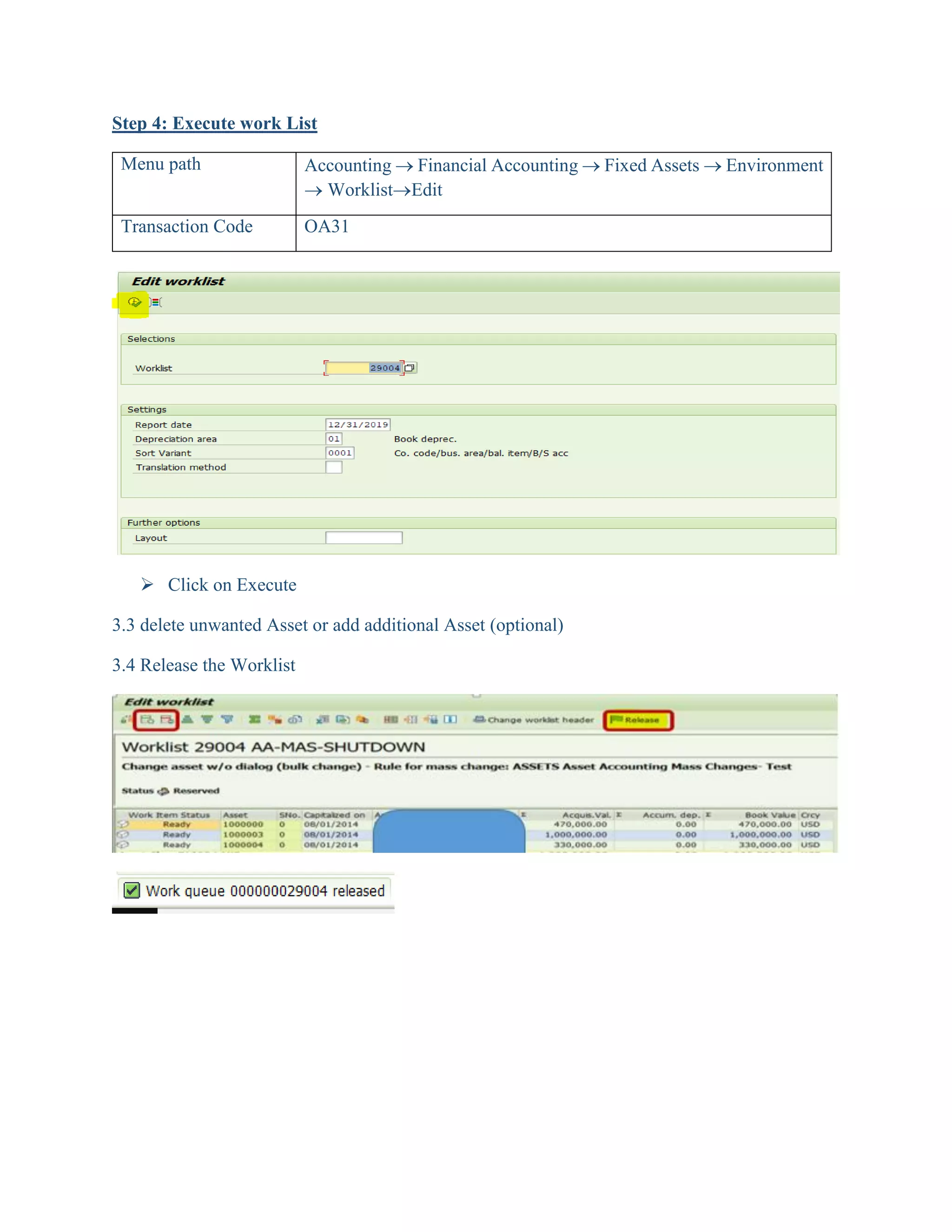 Mass update for asset master shut down activation process steps | PDF