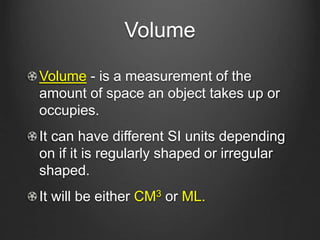 Mass, volume and density revised | PPT