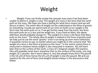 Mass, weight, and density | PPTX