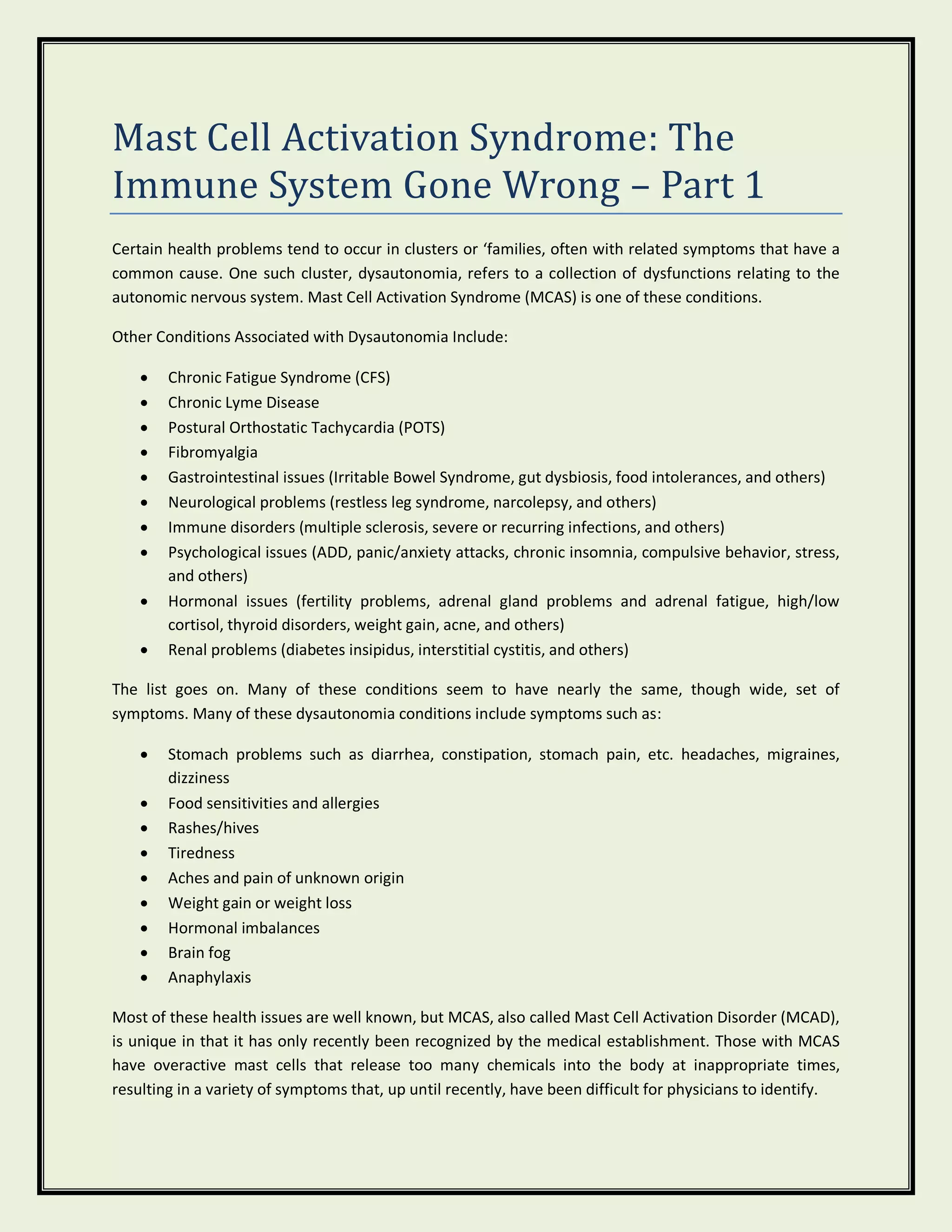 Mast cell activation syndrome | PDF