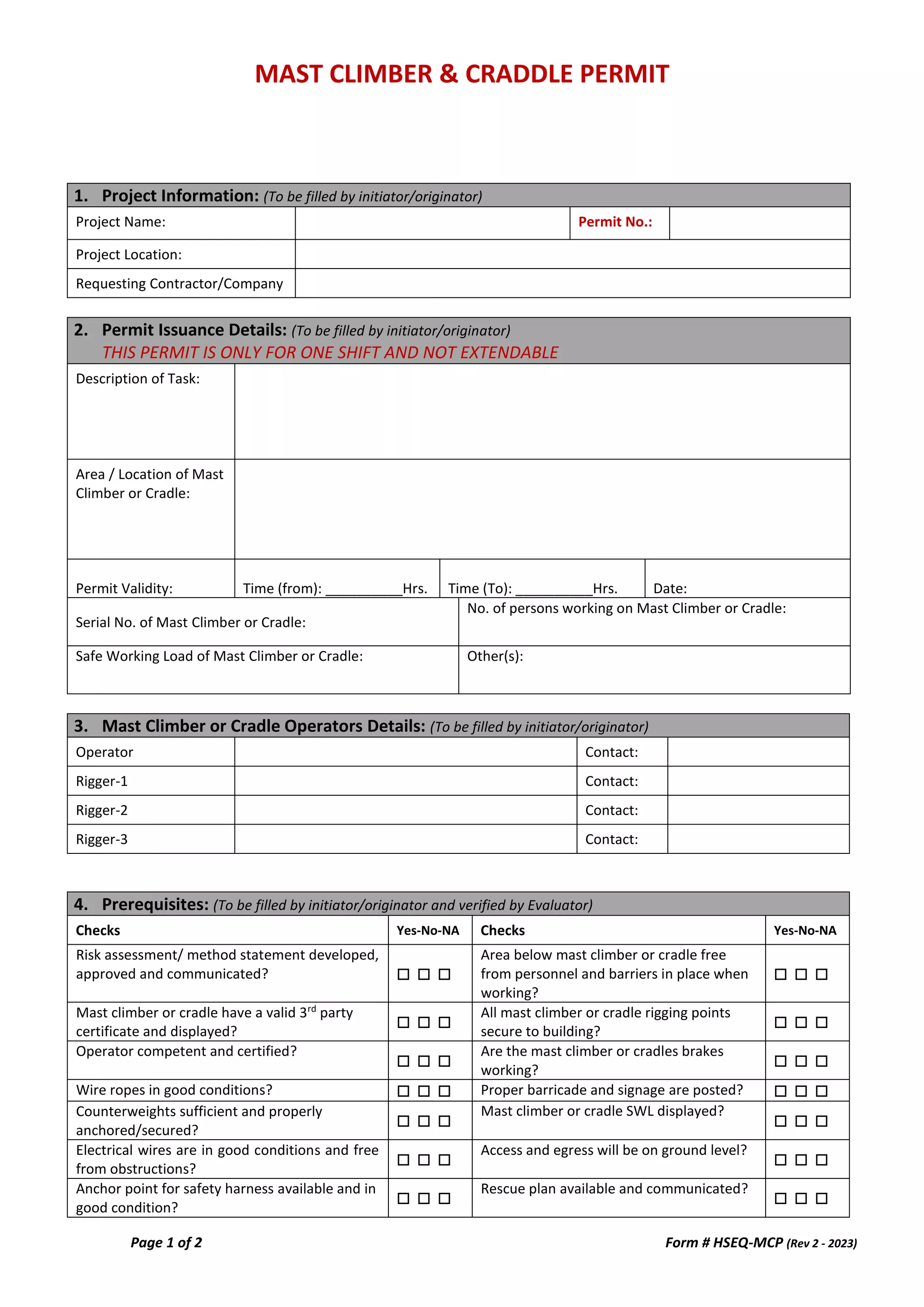MAST CLIMBER & CRADLE PERMIT Form # HSEQ - Rev 2.docx