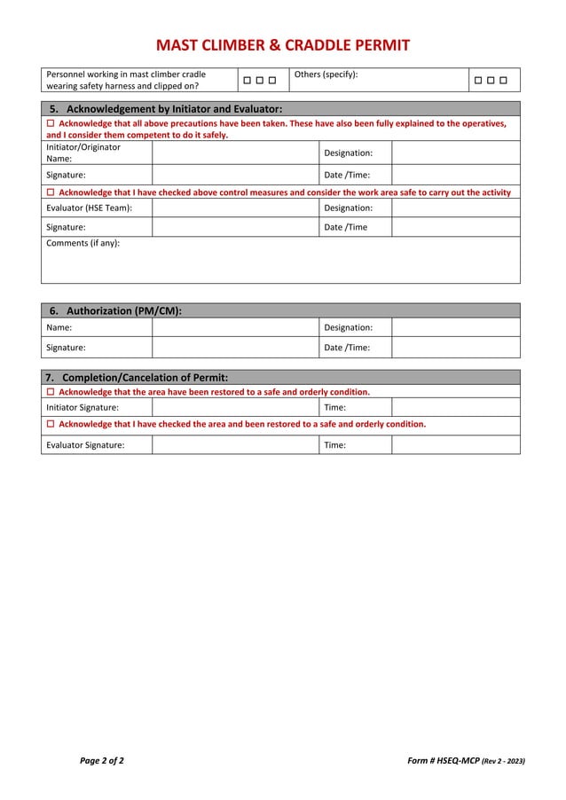 MAST CLIMBER & CRADLE PERMIT Form # HSEQ - Rev 2.docx | Climbing ...