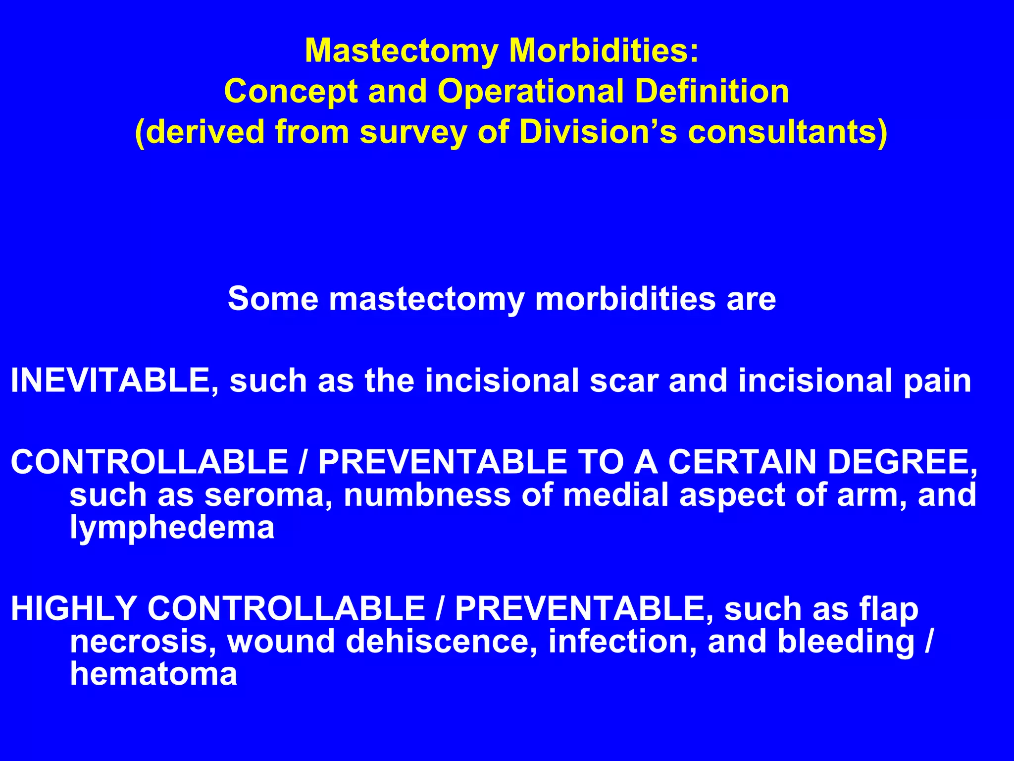 Mastectomy Morbidities: Prevention, Detection, and Treatment (Focus ...