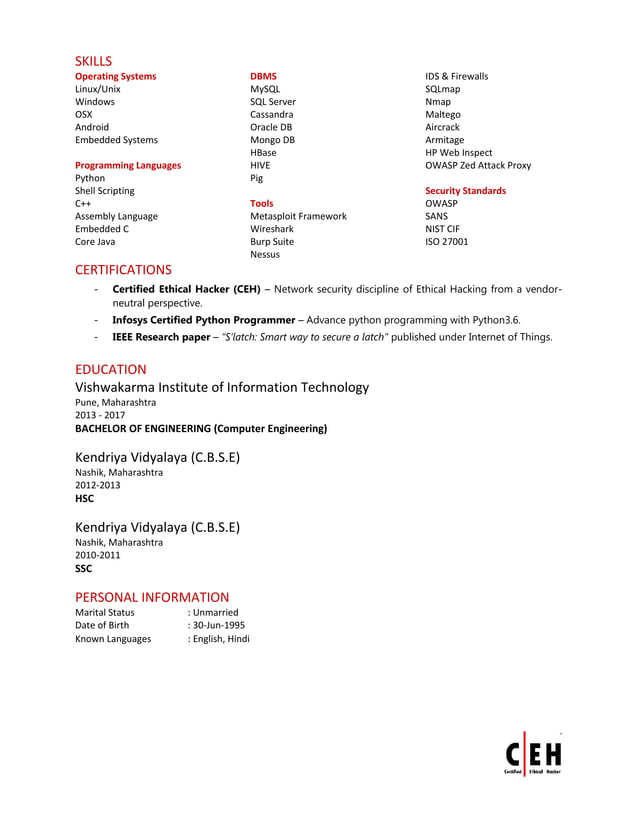 Resume | DOC | Programming Languages | Computing