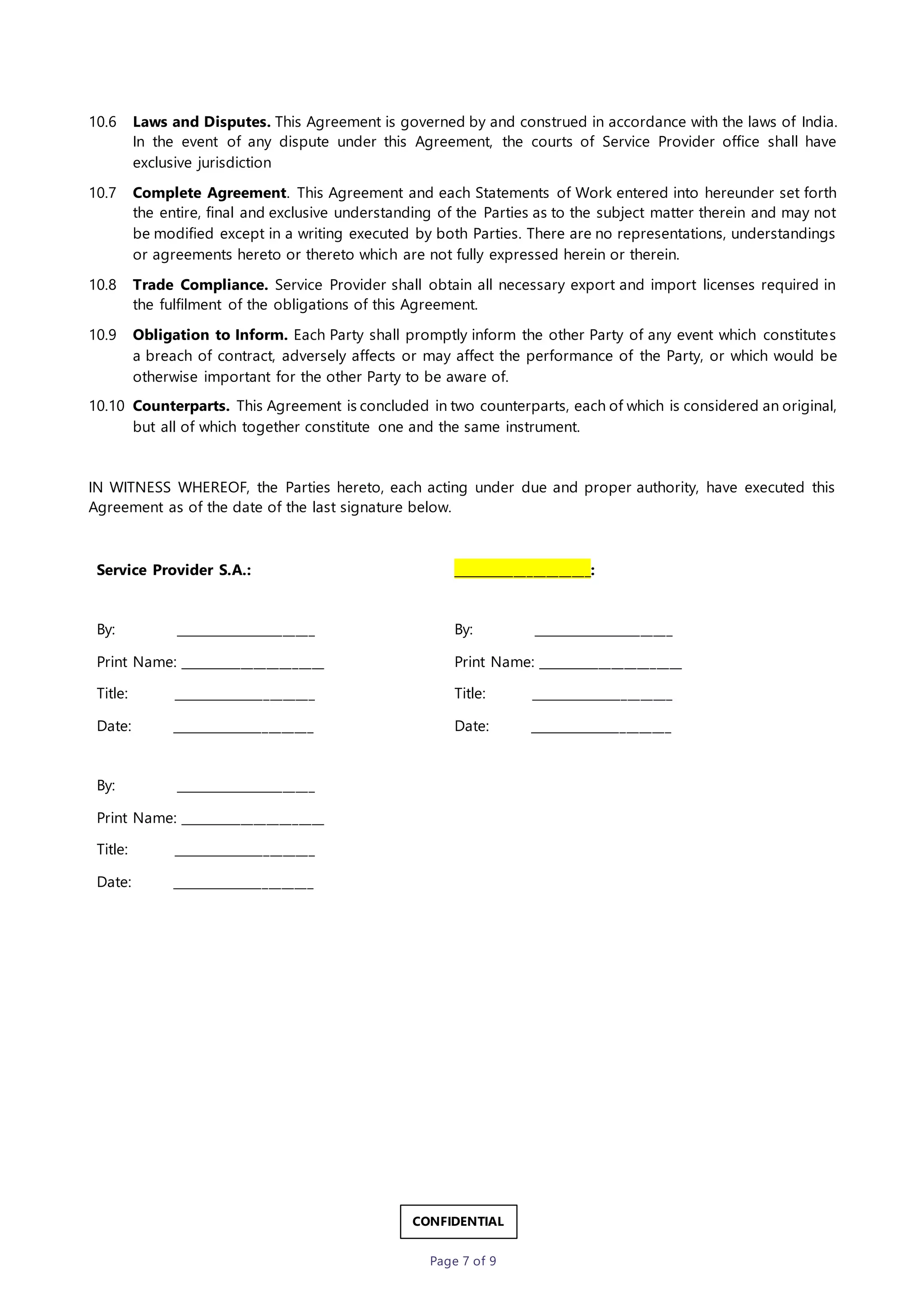 MSA Template for IT Services | DOCX