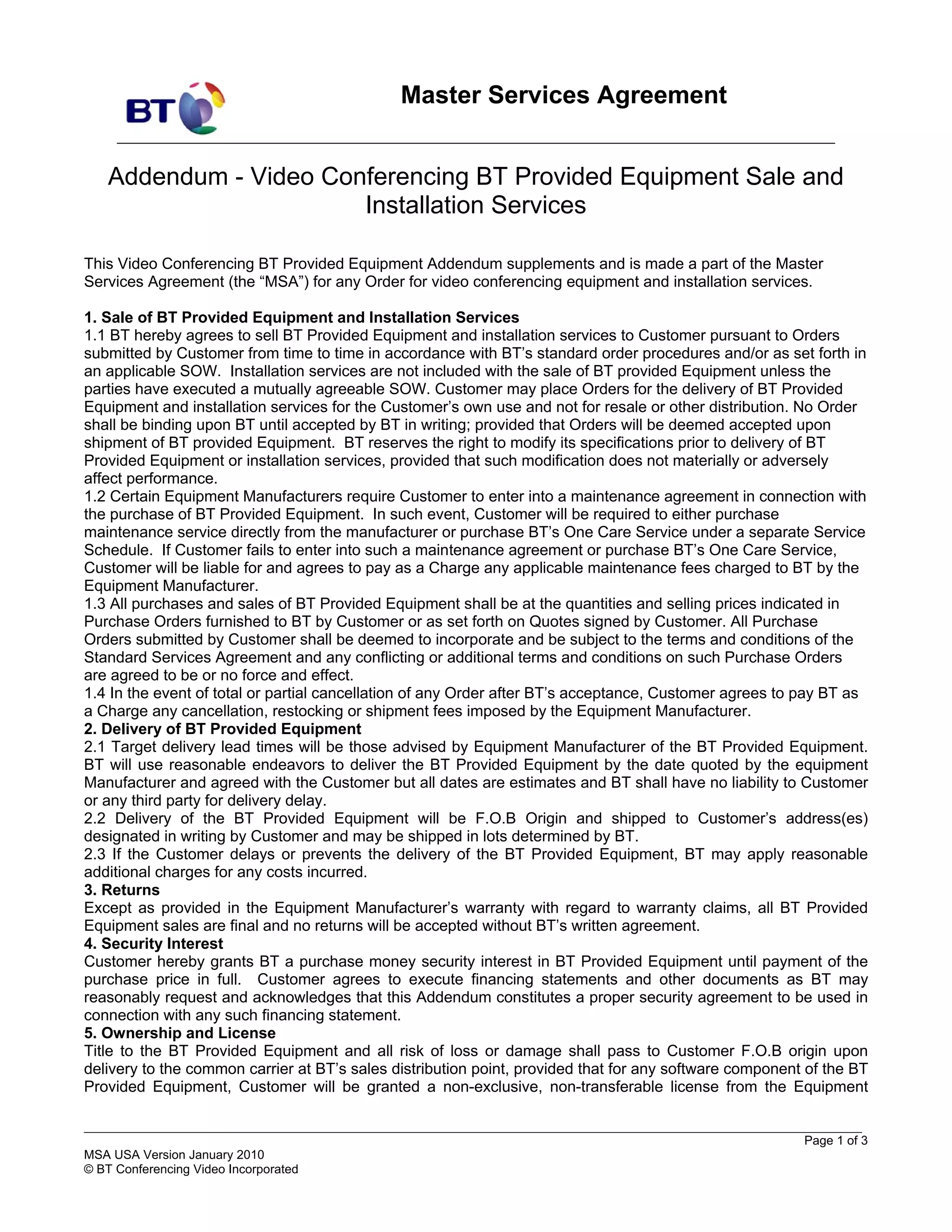 Master Services Agreement | PDF