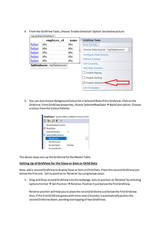 Master slave control in gridview | DOCX