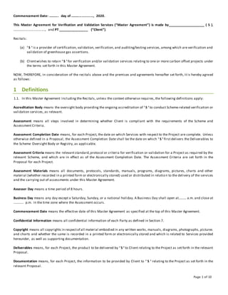 Form of Master Agreement For Verification and Validation Services ...
