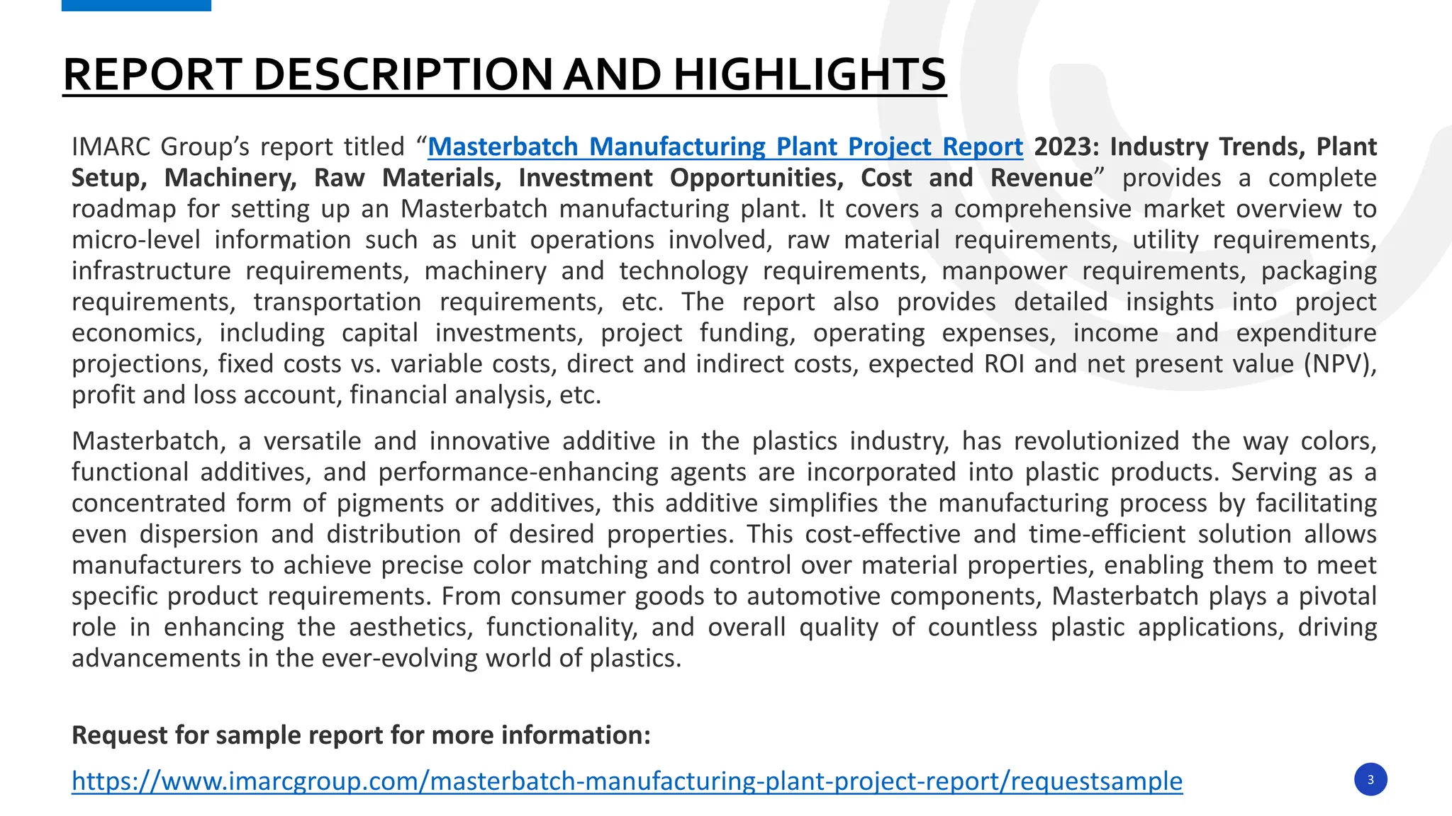 Detailed Project Report on Setting up a Masterbatch Manufacturing Plant ...