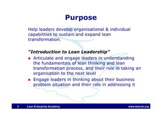 Introduction to Lean leadership Masterclass by David Brunt | PDF