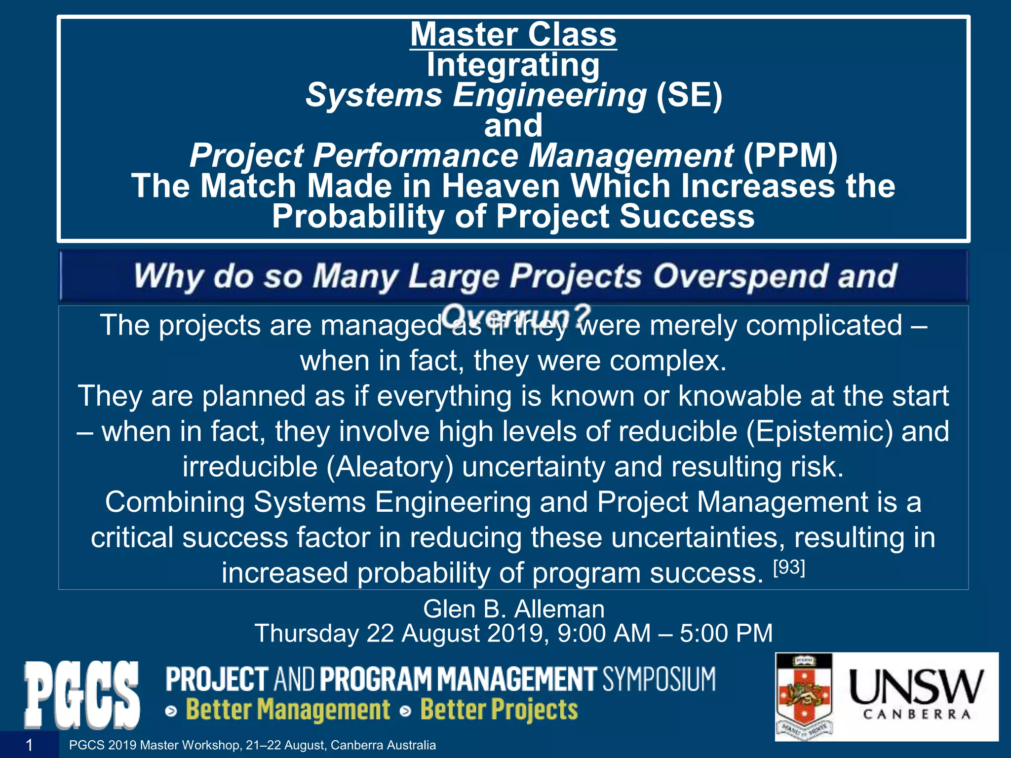PGCS 2019 Master Class Integrating SE with PPM | PPT
