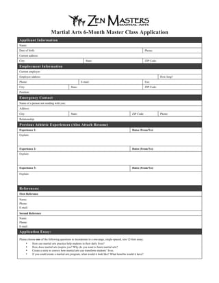 Martial Arts Master Class Application | PDF