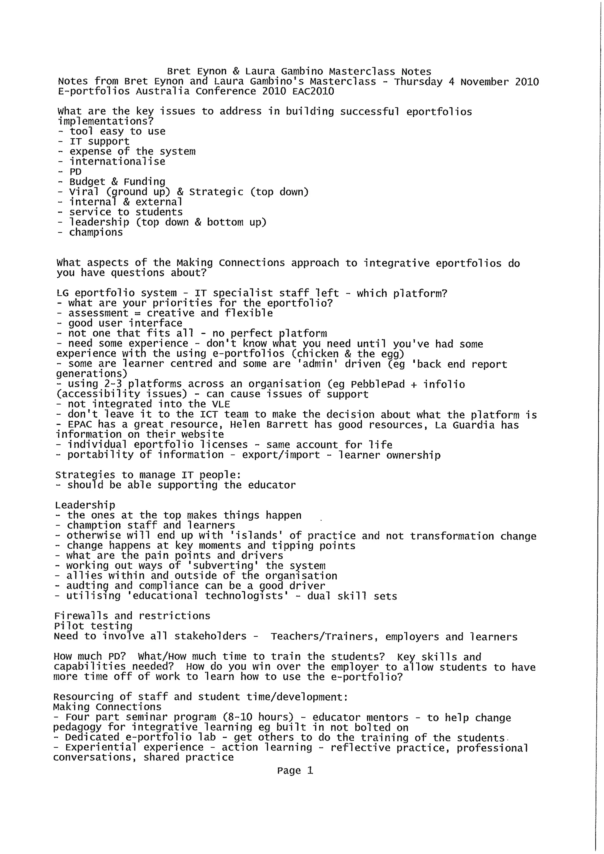 Masterclass Notes | PDF