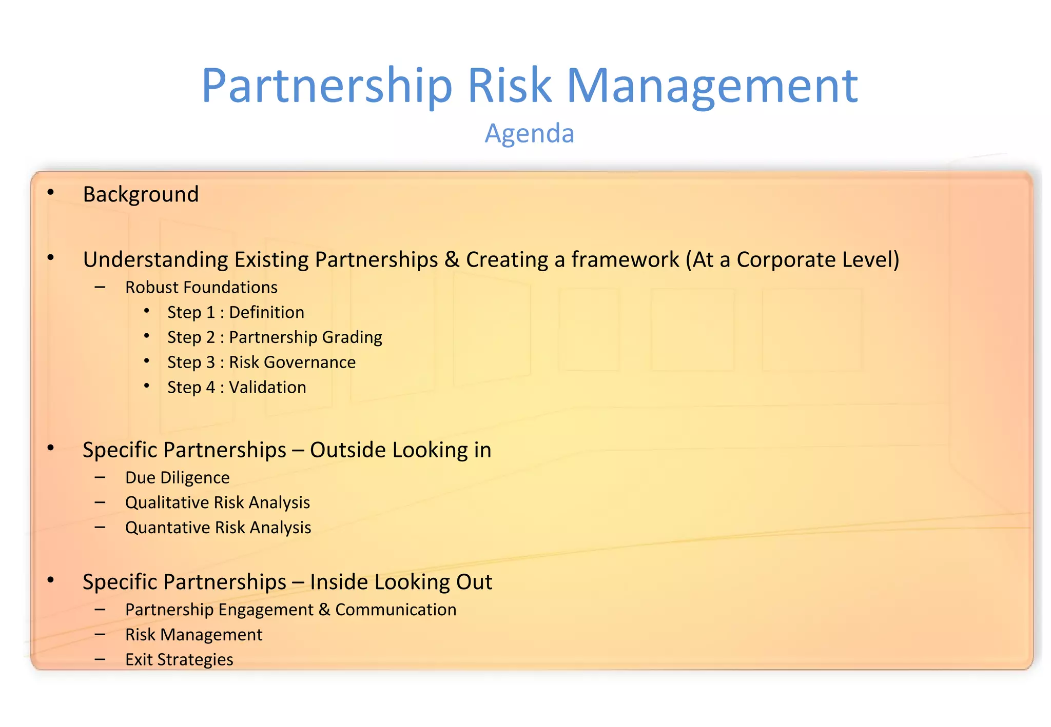 Partnership Risk Management Sample Slides from Masterclass | PPT