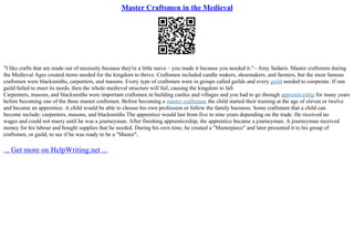 Master Craftsmen In The Medieval | PPT