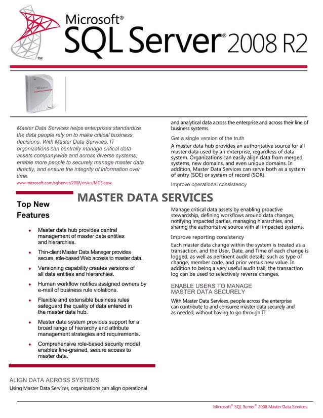 Microsoft SQL Server - Master Data Services Datasheet | PDF
