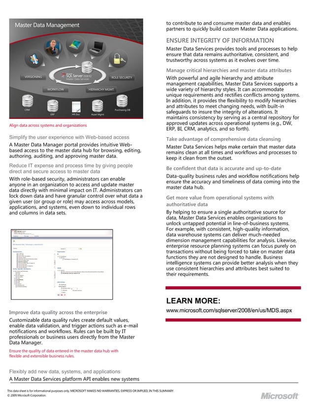 Microsoft SQL Server - Master Data Services Datasheet | PDF