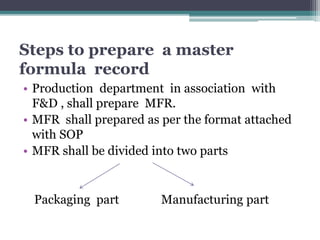 Master formula record | PPT