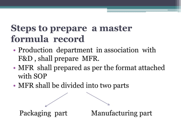 Master formula record