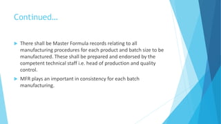 Master formula record | PPTX | Pharmaceutical Industry | Industries