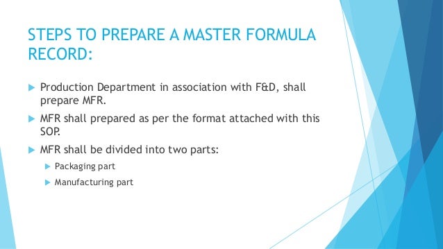 Master formula record