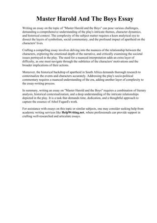 Master Harold And The Boys Essay. Master Haroldand the boys | PDF