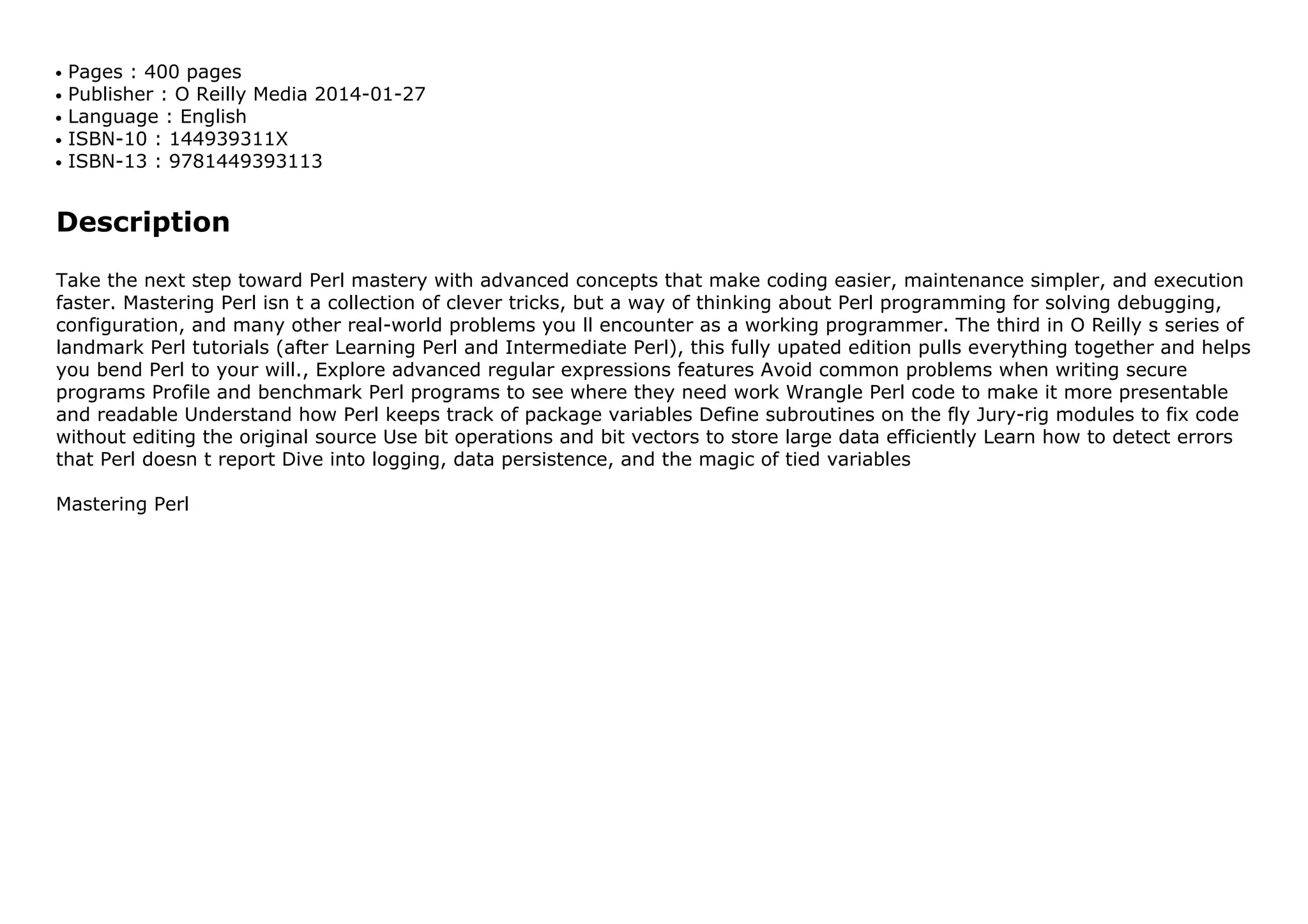 Mastering Perl | PPT