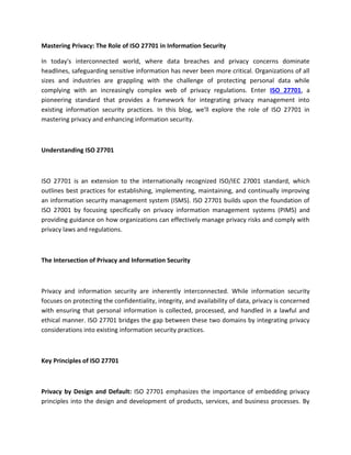 Mastering Privacy: The Role of ISO 27701 in Information Security | PDF