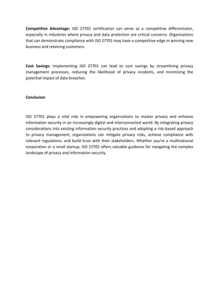 Mastering Privacy: The Role of ISO 27701 in Information Security | PDF