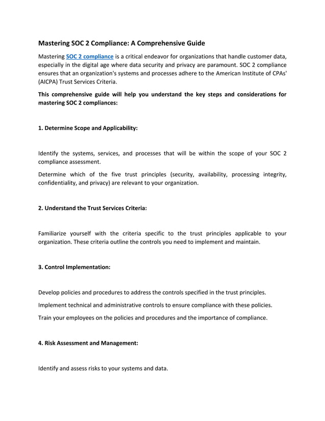 Mastering SOC 2 Compliance: A Comprehensive Guide | PDF