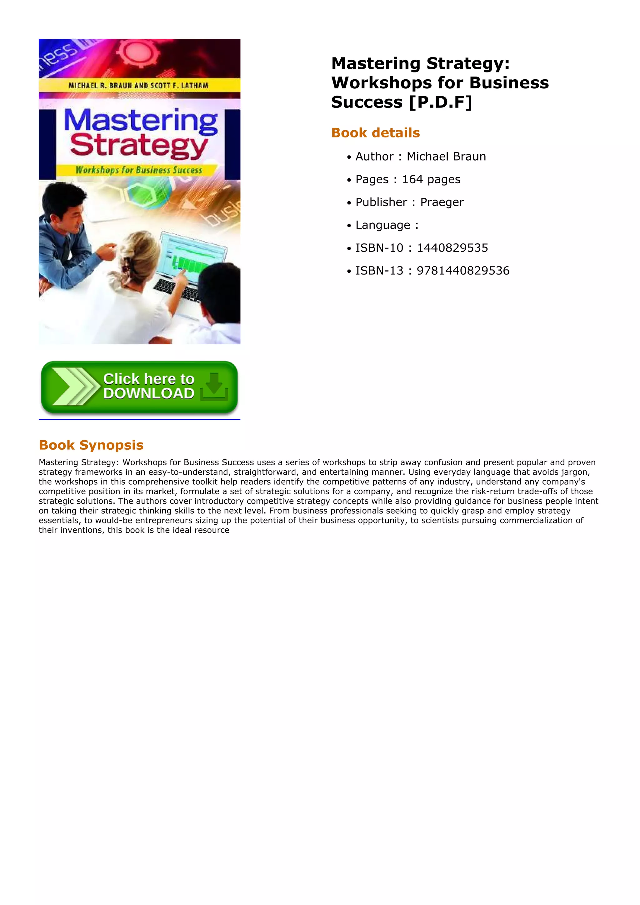 Mastering Strategy: Workshops for Business Success [P.D.F] | PDF