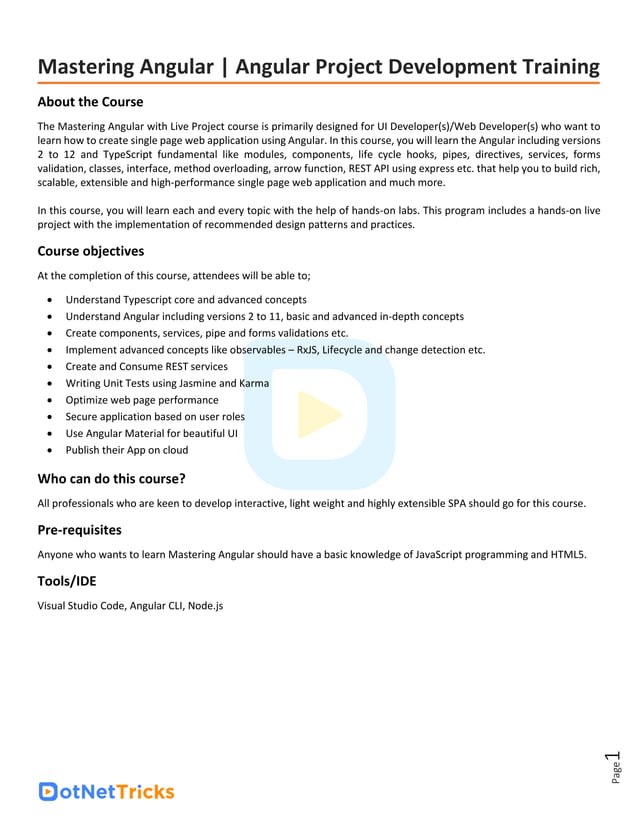 Mastering angular - Dot Net Tricks | PDF