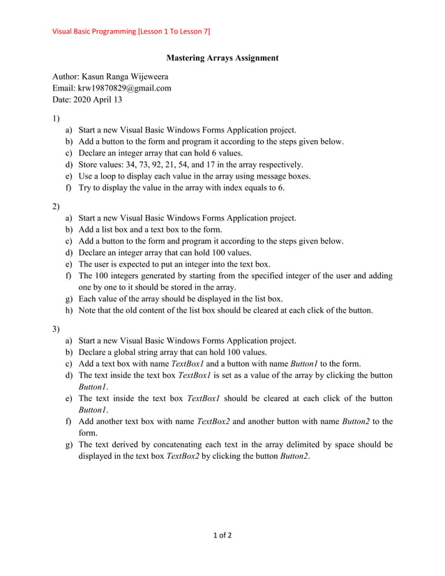 Mastering Arrays Assignment | PDF Mastering Arrays Assignment | PDF