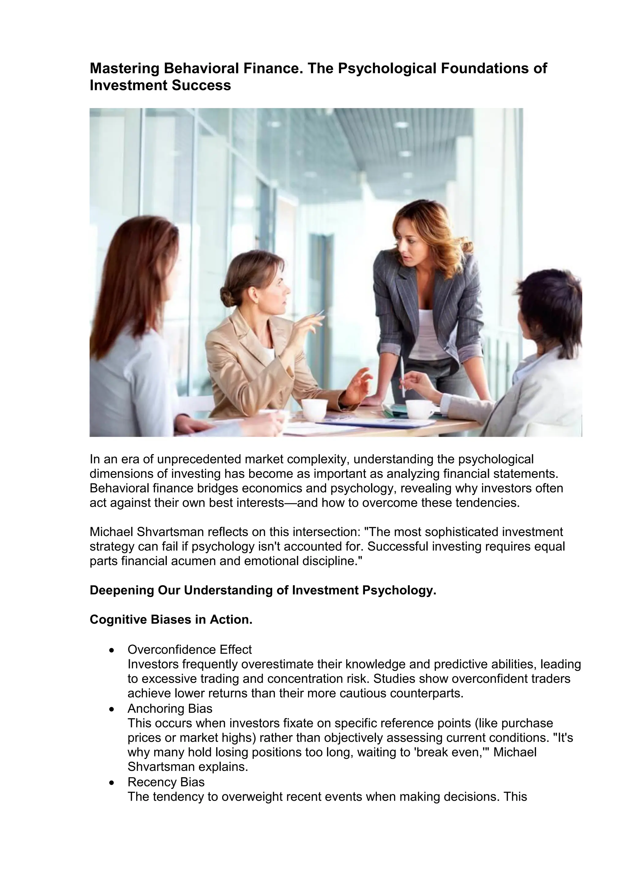 Mastering Behavioral Finance. The Psychological Foundations of ...