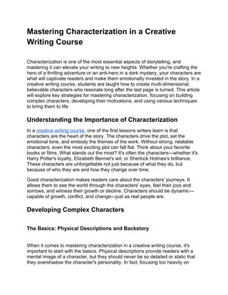 Mastering Character Development in Creative Writing | PDF