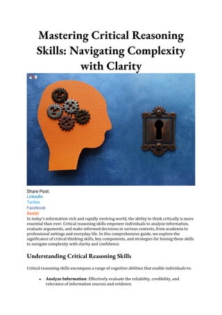 Mastering Critical Reasoning Skills: Navigating Complexity with Clarity | Enterprise Wired | PDF