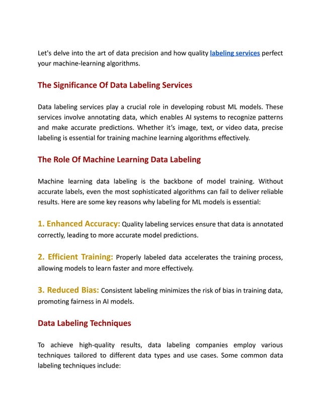 Mastering Data Precision: How Labeling Services Refine Machine Learning Algorithms | PDF