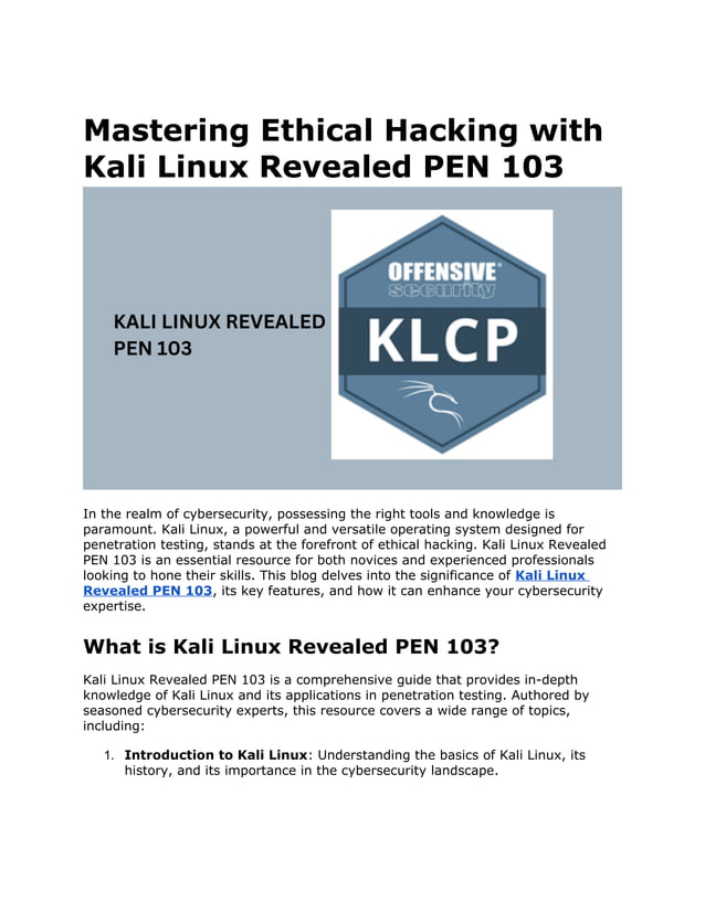 Mastering Ethical Hacking with Kali Linux Revealed PEN 103.docx
