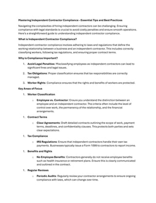 Best Practices for Independent Contractor Compliance | PDF