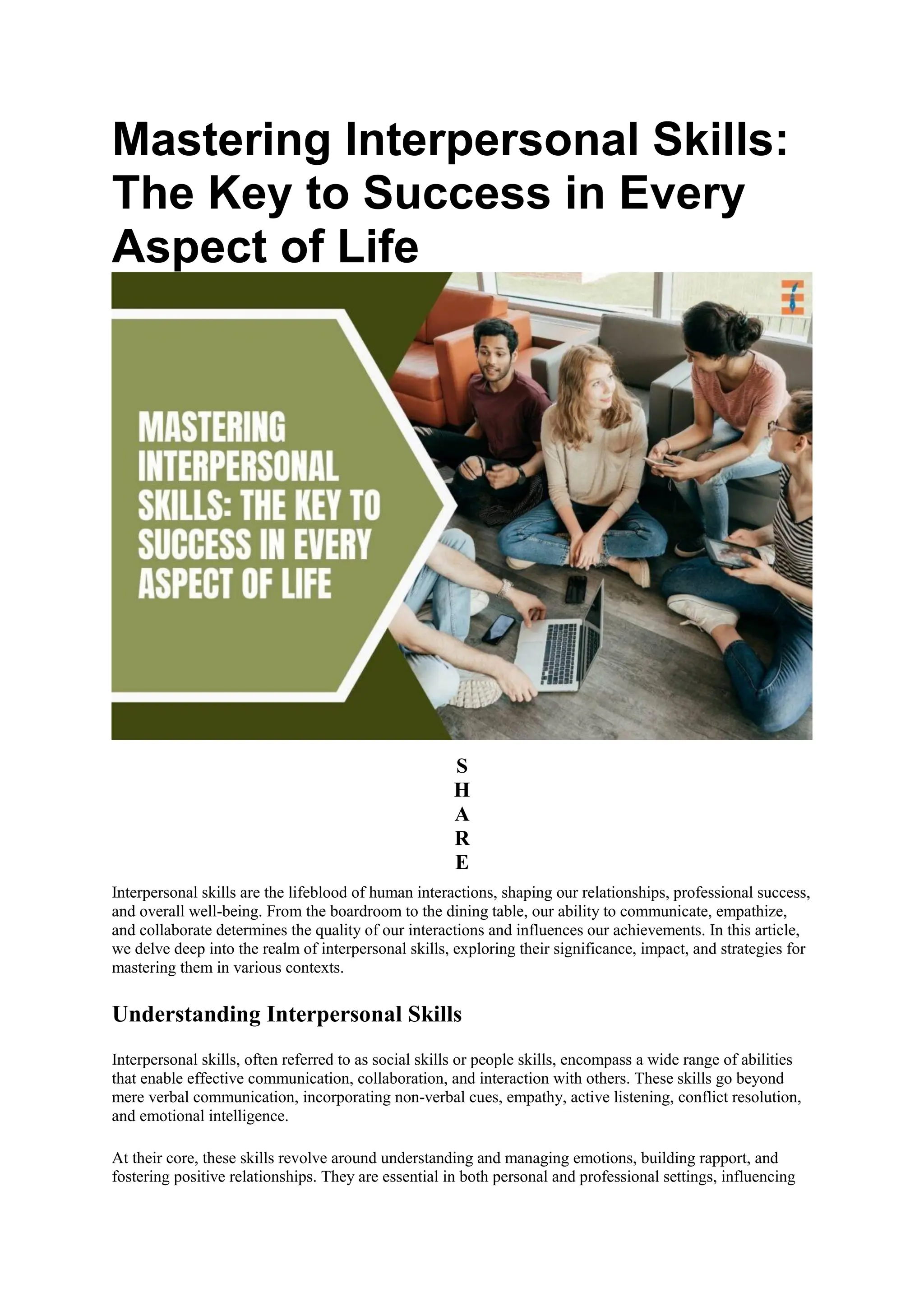 Mastering Interpersonal Skills: The Key to Success in Every Aspect of Life | PDF