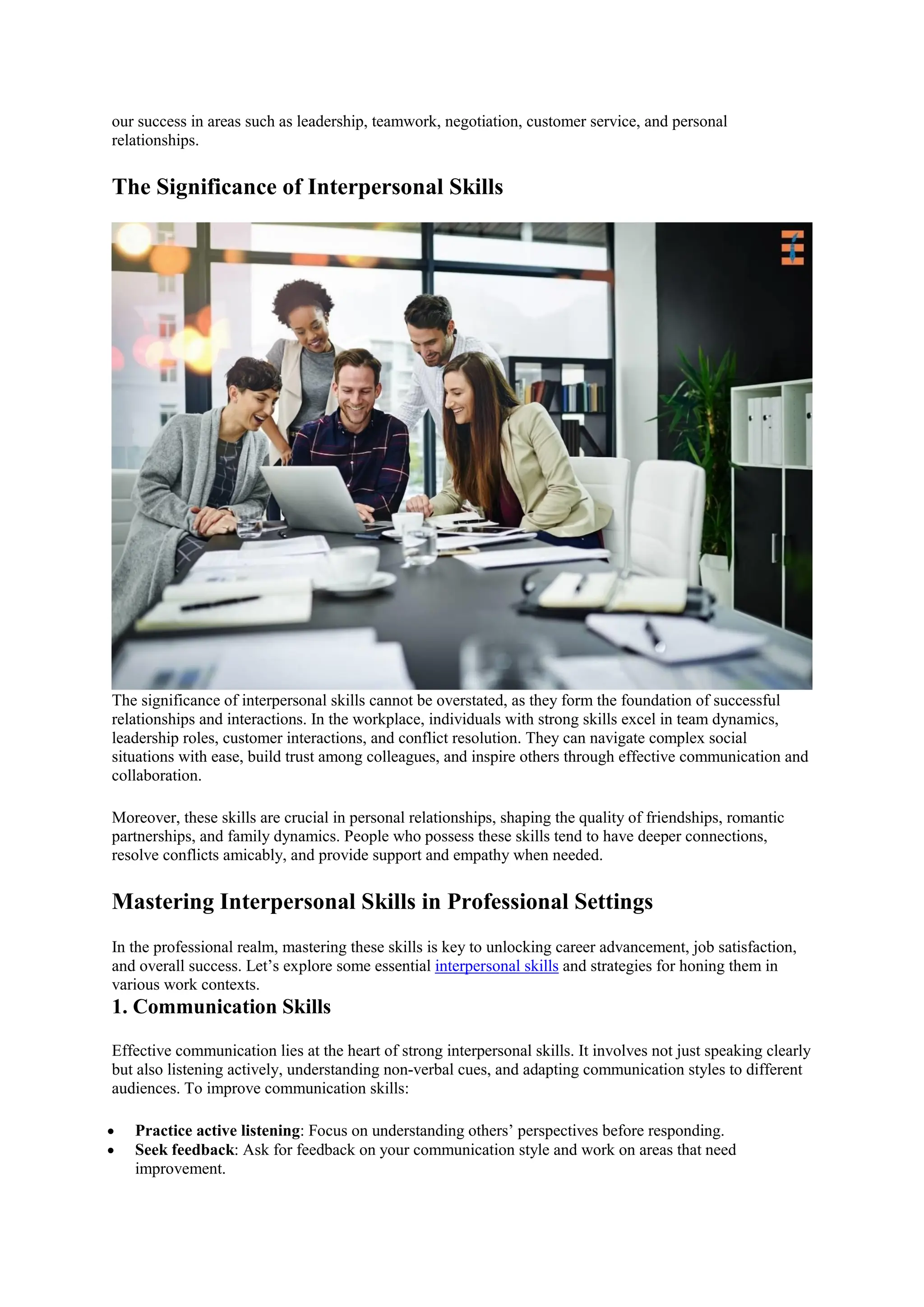 Mastering Interpersonal Skills: The Key to Success in Every Aspect of Life | PDF