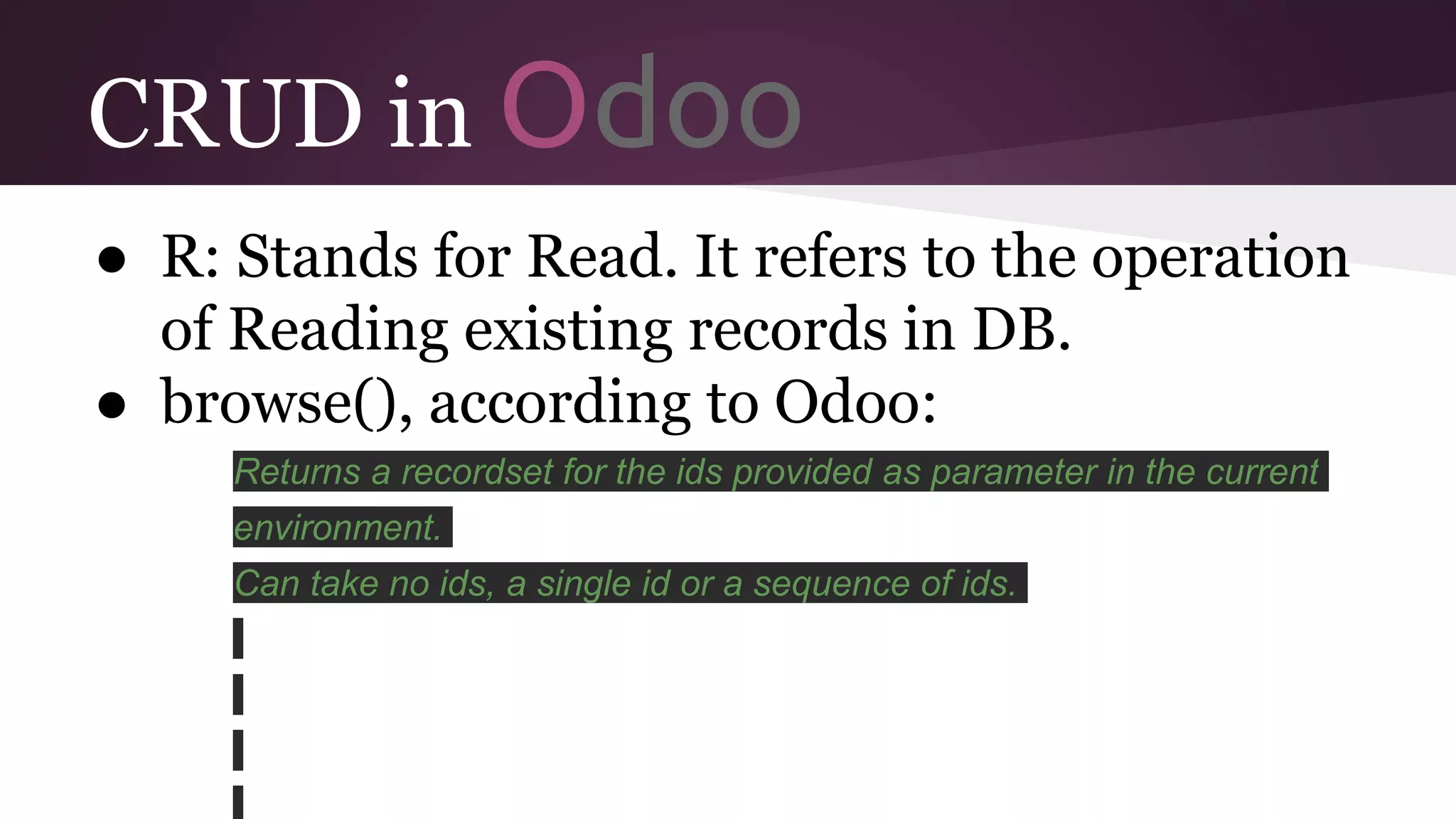 Odoo 110 Development Crud Pptx Databases Computer Software And Applications