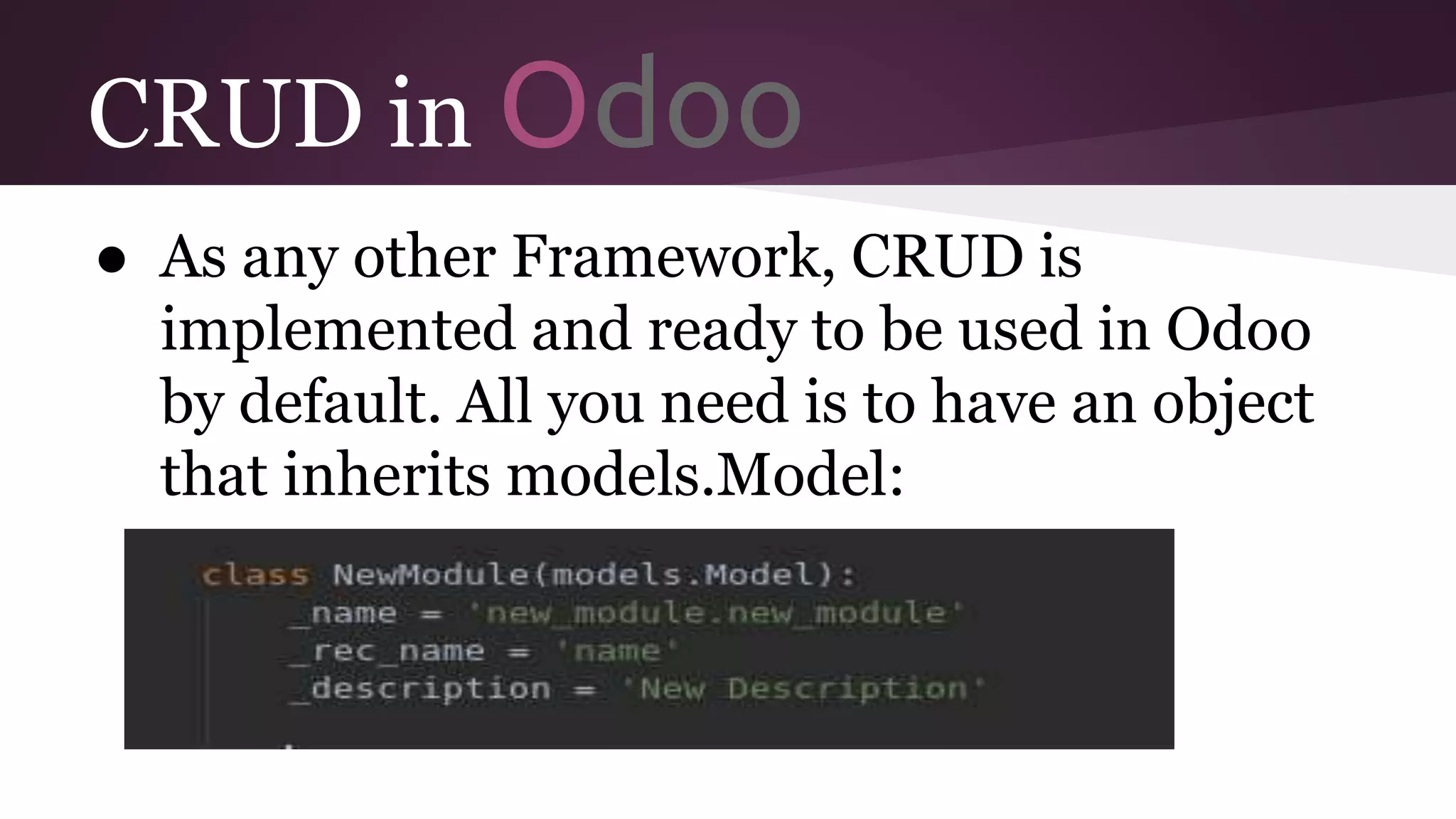 Odoo 110 Development Crud Pptx Databases Computer Software And