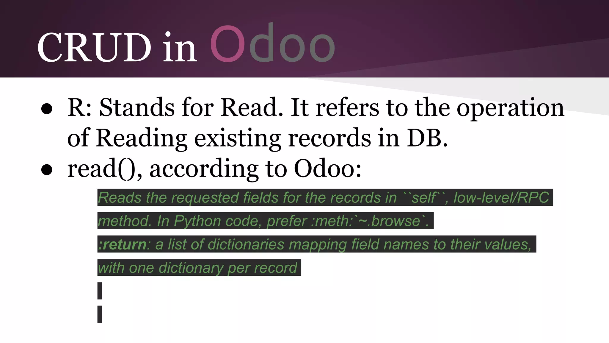Odoo 110 Development Crud Pptx Databases Computer Software And Applications
