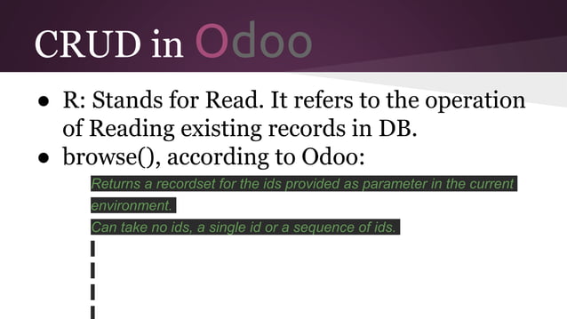 odoo 11.0 development (CRUD) | PPTX | Databases | Computer Software and Applications