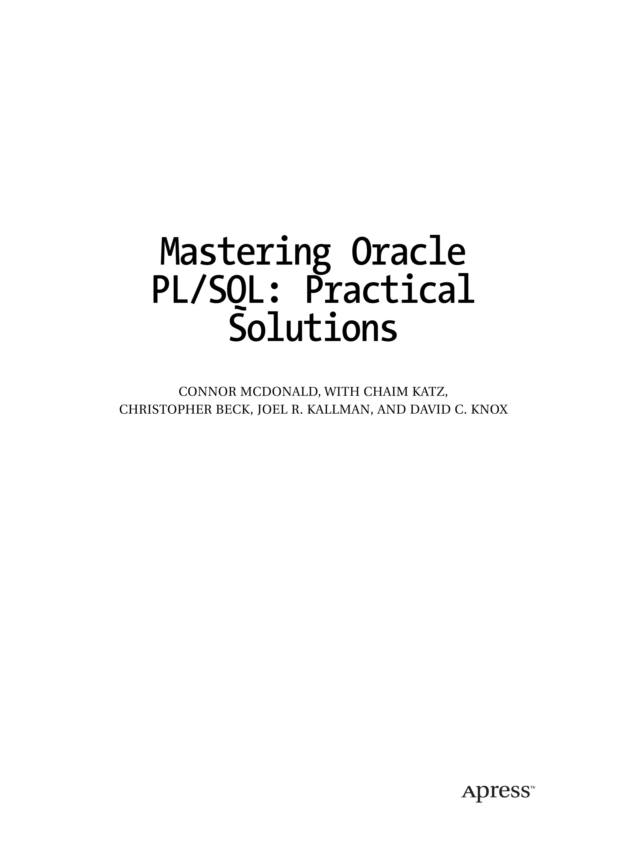 Mastering Oracle Plsql Practical Solutions Pdf