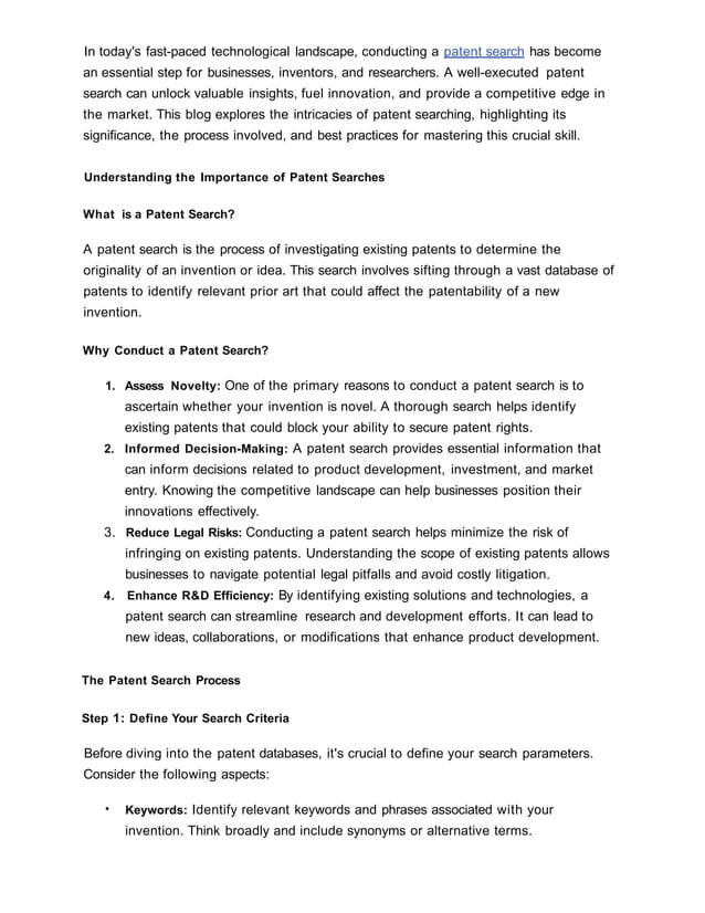 Mastering Patent Search Unlock Innovation and Insights | PDF